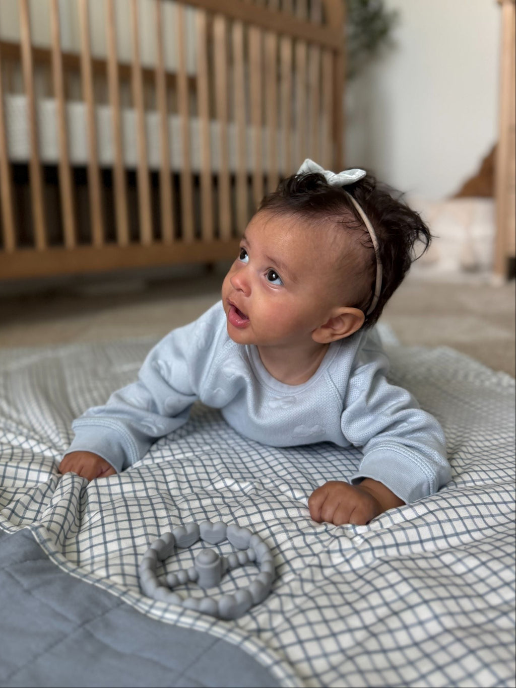 Checkmate Dusty Blue 1.0 TOG Bamboo Viscose Baby Blanket | günamüna